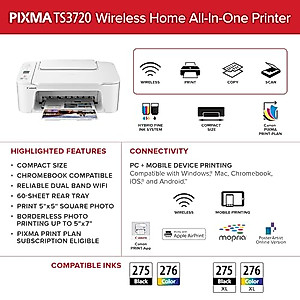 Canon PIXMA TS3720 Wireless All-in-One Printer (6671C022)