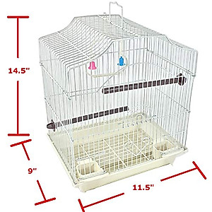 White 14-inch Extra Small Birds Parakeet Wire Bird Cage for Finches Canaries Lovebirds Green Cheek Conure Perfect Bird Travel Cage and Hanging Bird House