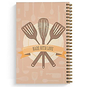Softcover Classic Recipes 5.5" x 8.5" Spiral Recipe Notebook/Journal, 120 Recipe Pages, Durable Gloss Laminated Cover, Gold Wire-o Spiral. Made in the USA