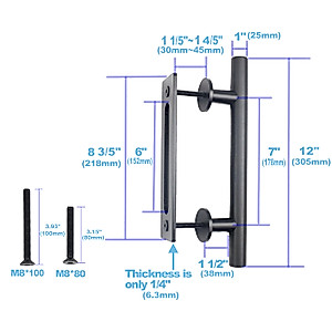 Heavy Duty Barn Door Handle Set, Large Rustic, for Gates Garages Sheds Furniture (Aluminum 12" Handle)