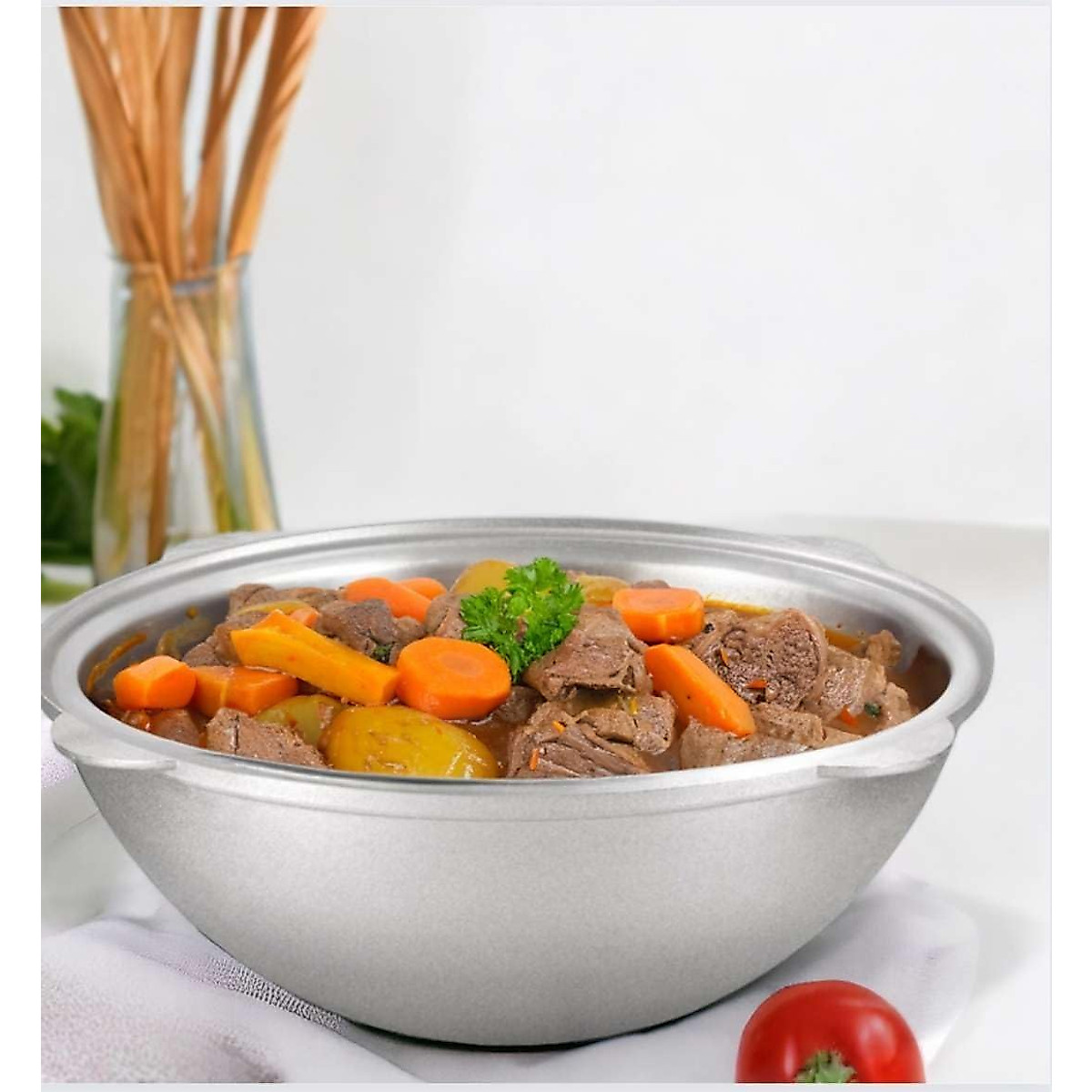 Cast Aluminum Asian Cauldron (Kazan) with Lid, Aluminum Kazan, Dutch Oven Pot, Camping Cookware Kitchen Pot, Oven Safe Aluminum Caldero, Gray (15 L)