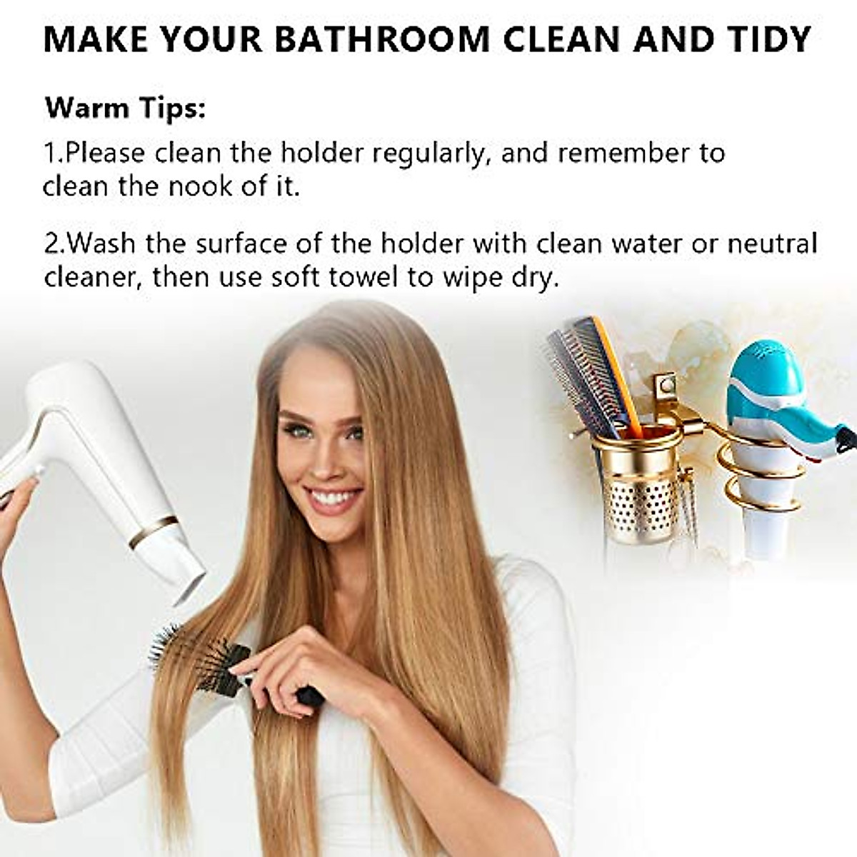 Hair Dryer Holder, Bathroom Hair Dryer Organizer Wall Mount Stand Hair Blow Dryer Hanging Rack Wall Mounted Organizer Multipurpose Rack(02)