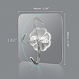 JelKen Wall Hooks, 12 Pack Heavy Duty 22lb(Max) Self Adhesive Hooks, Transparent Sticky Hooks for Kitchen Bathroom Office Closet, Hanging Coat Cloth Towel Key Decorations