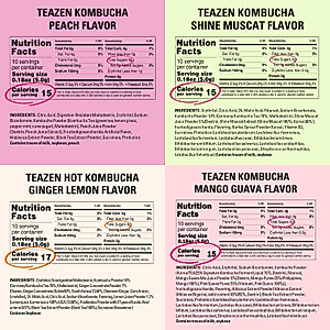 TEAZEN Kombucha 4 Flavors 40 Sticks Variety Pack, Kombucha Lemon, Peach, Berry Citron (40 Sticks)