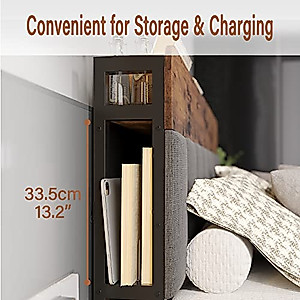 LIKIMIO Full Bed Frame with Storage Headboard, Drawers, LED Light, Charging Station, Sturdy, Noiseless, No Need Box Spring, Easy to Assemble