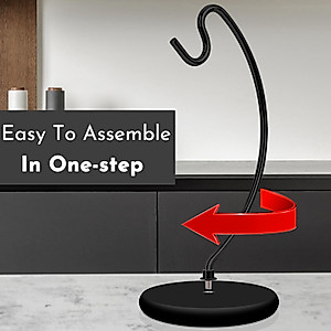 Niceyos Banana Holder Stand - Newest Patented Modern Banana Hanger with Wood Base Stainless Steel Banana Tree Hook Rack for Kitchen Countertop (Full Black)