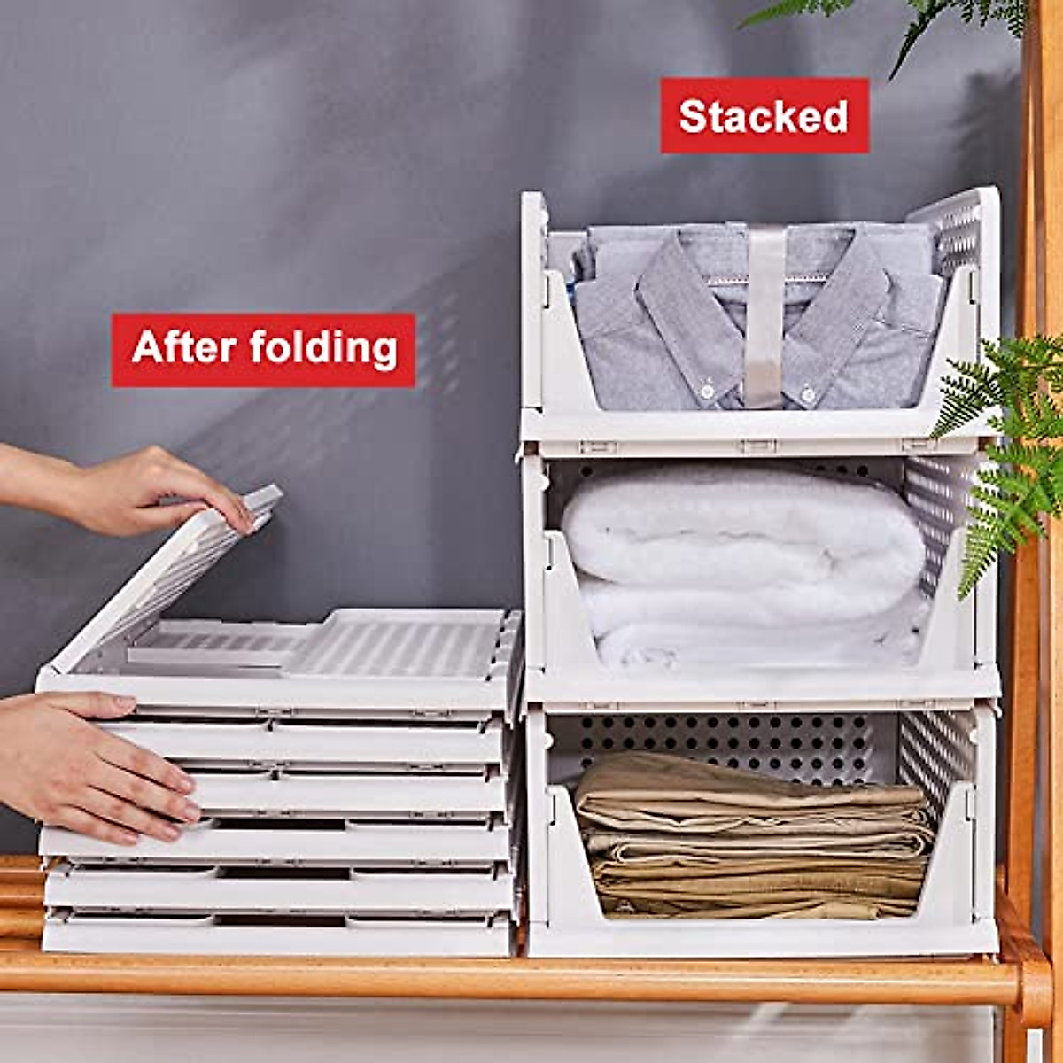 yazi Set of 5 Stackable Closet Storage Box, Plastic Drawer Organizer, Foldable Wardrobe Clothes Shelf Baskets, Folding Containers Bins Cubes, Perfect for Kitchen, Office, Bedroom & Bathrooms
