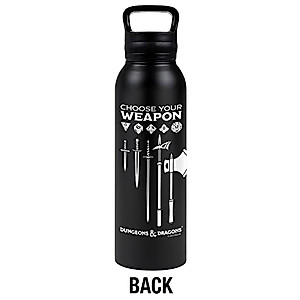 Dungeons & Dragons OFFICIAL Choose Your Weapon 24 oz Insulated Canteen Water Bottle, Leak Resistant, Vacuum Insulated Stainless Steel with Loop Cap
