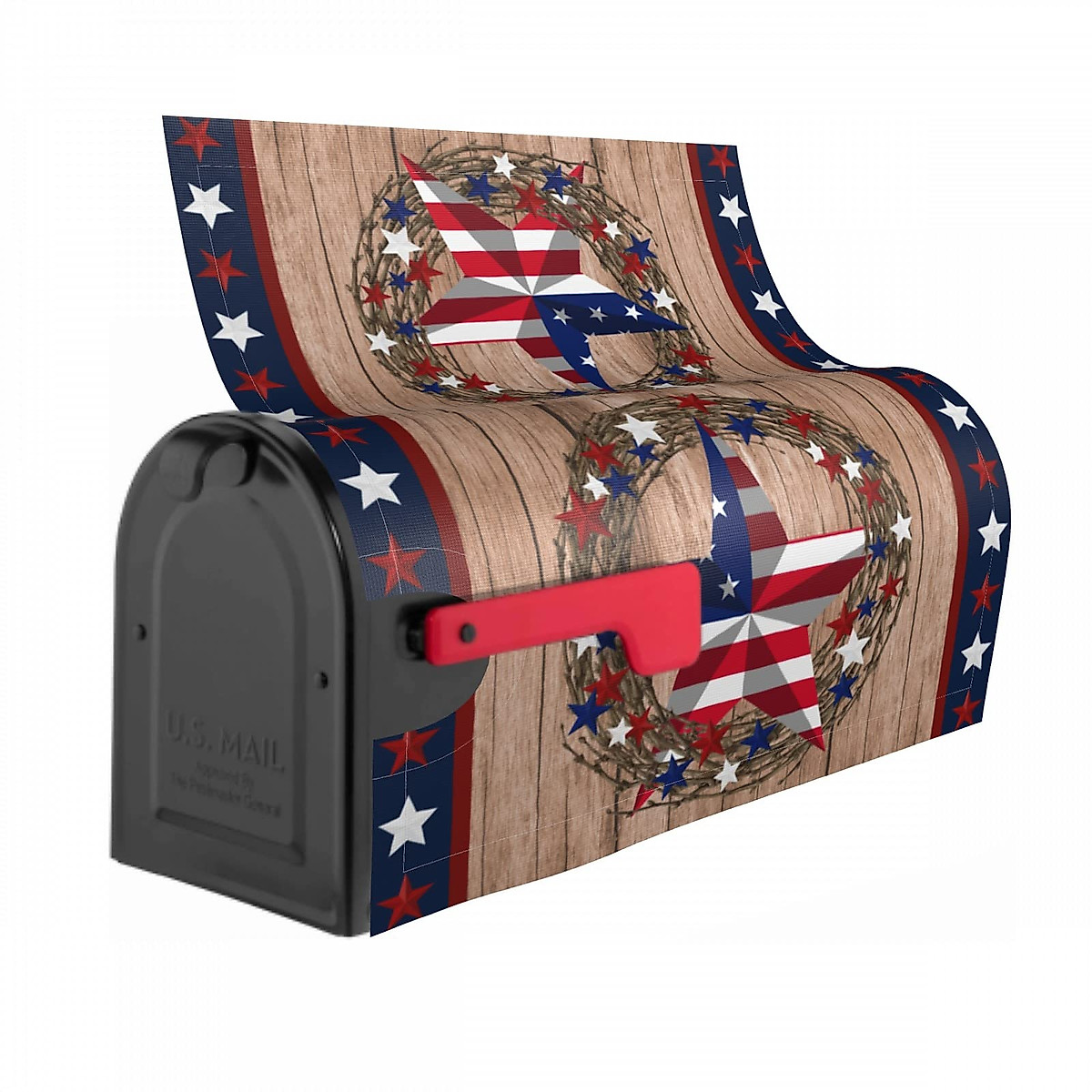 American Flag Star Patriotic Mailbox Cover Magnetic 4th of July Independence Day Standard Size 21 x 18 In Farmhouse Rustic Welcome Post Box Wrap Garden Yard Home Decor