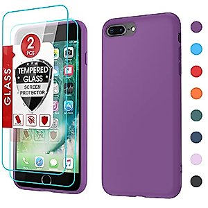 LeYi Phone Case for iPhone 8 Plus: iPhone Case 7 Plus with [2 Pack] Tempered Glass Screen Protectors, Shockproof Full-Body Liquid Silicone with Anti-Scratch Microfiber Liner iPhone 7 Plus, Red Purple…