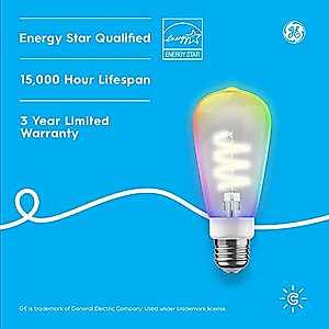 GE CYNC Smart LED Light Bulbs, Color Changing, Bluetooth and Wi-Fi, Works with Alexa and Google Home, ST19 Edison Style Light Bulbs (2 Pack)
