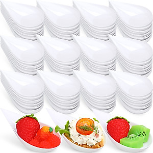 400 Pcs 4 Inch Plastic Appetizer Spoons Tasting Spoons Disposable Mini Appetizer Plates Tear Drop Serving Spoons Dessert Spoons Teardrop Asian Spoon for Party Dessert Dishes Catering (White)