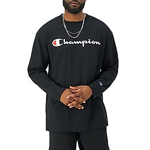 Champion Long Sleeve, Classic T-Shirt for Men (Reg. or Big & Tall), Black Script, X-Large
