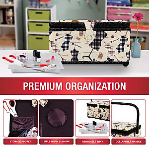 SINGER Sewing Basket with Sewing Kit, Needles, Thread, Scissors, and Notions (Plaid Forms Print)