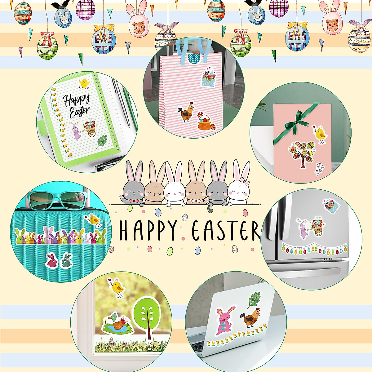 12 Sheets Easter Stickers for Kids, Easter Egg Bunny Stickers for Envelopes Cards Craft Scrapbooking Decorative, Easter Parties Favors Decorations Gift Supplies for Toddlers and Adults