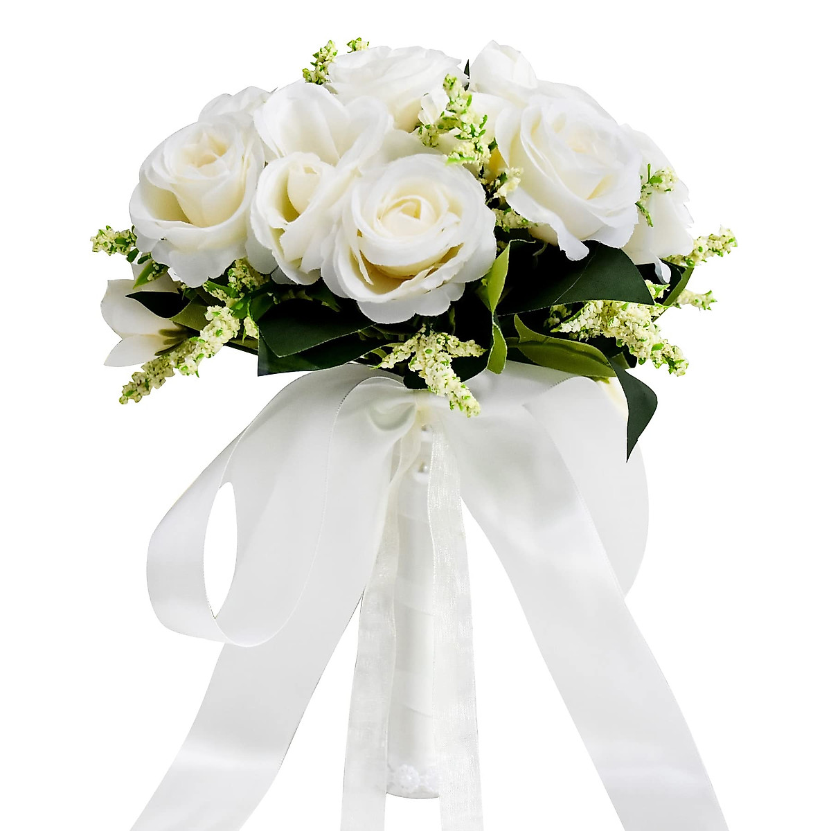Febou Wedding Bouquets for Bride Bridesmaid Bouquet Ivory Bridal Bouquet Artificial Roses for Wedding Church Home Decoration (Ivory)