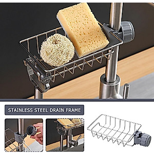 Kitchen Sink Caddy Organizer Over Faucet Sponge Holder, Stainless Steel Heavy Duty Thickening Hanging Faucet Drain Rack for Scrubbers, Soap, Bathroom, Detachable No Suction Cup or Magnet (Faucet Rack)