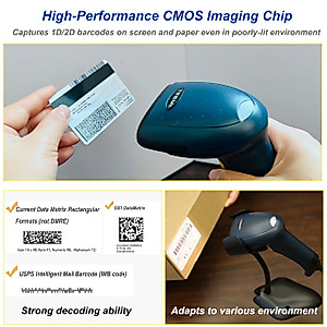 TEEMI 2D QR Barcode Scanner, USB Wired Virtual COM Port Handheld Omnidirectional Scanning, Digital Coupon Screen Code Driver License Scan for Mac OS and Android with OTG Adapter, Window PC, Linux