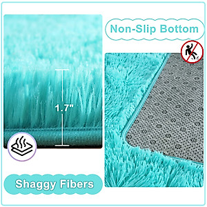 Ompaa Soft Fluffy Area Rug for Living Room Bedroom, 4x6 Teal Blue Plush Shag Rugs, Fuzzy Shaggy Accent Carpets for Kids Girls Rooms, Modern Apartment Nursery Dorm Indoor Furry Decor