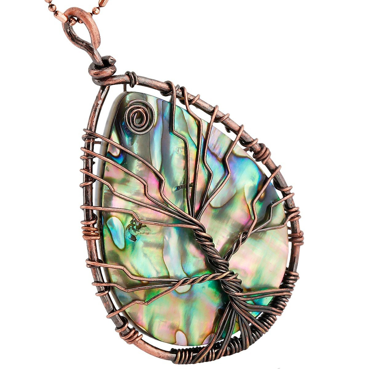 SUNYIK Teardrop Rainbow Abalone Shell Stone Pendant Necklace