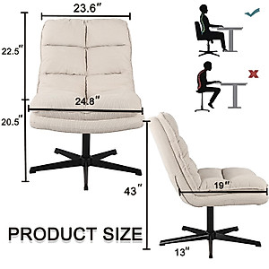 Deenziilix Criss Cross Legged Office Chair, Easy to Assemble Armless Wide Office Desk Chair, Fabric Modern Comfy Padded Seat Task Computer Chair for Home, Bedroom, Living Room（Beige）