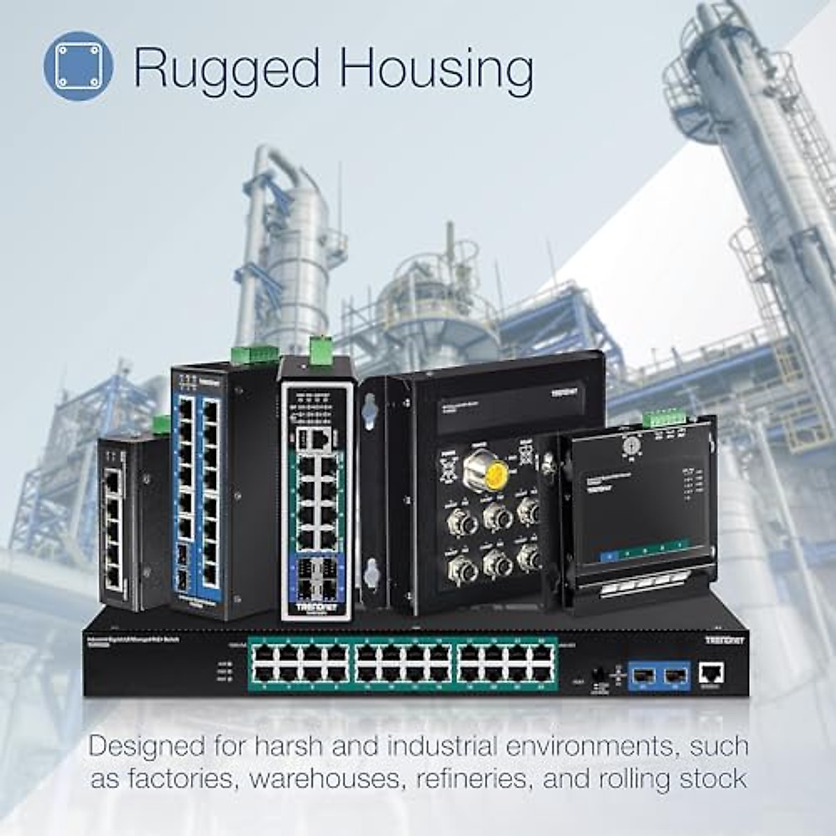 TRENDnet 5-Port Hardened Industrial Unmanaged Gigabit Switch, TI-PG50, 10/100/1000Mbps, DIN-Rail Switch, 4 x Gigabit PoE+ Ports, 1 x Gigabit Port, Gigabit Ethernet Network Switch, Lifetime Protection