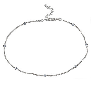 B. BRILLIANT Choker Necklace for Women Sterling Silver Cubic Zirconia Station Dainty Short Chain for Men, 13-16 Inch Extender