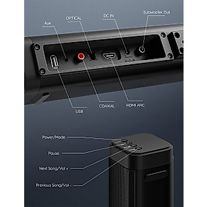 GEOYEAO Sound Bars for TV with Subwoofer, 3D / DSP/Bluetooth/HDMI-ARC Home Speakers, Bass Treble Adjustable, 2 in 1 Sound System Horizontal & Vertical Placement Surround Sound TV Speaker, 2.1 Channel