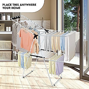 JADecor Home Clothes Drying Steel Rack, 2-Level Foldable Clothes Drying Rack with Adjustable Gullwing, 33 Drying Rails, Sock Clips, Freestanding Laundry Rack
