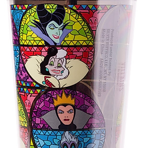 Silver Buffalo Disney Villains Featuring Cruella de Vil, Maleficent, Ursula, and the Evil Queen Glitter Plastic Cold Cup with Lid and Straw Topper, 24 Ounces