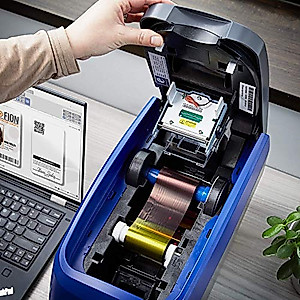 ID Maker Apex 1 Sided Card Printer Machine & Supply Kit for Badge Printing - Print Professional Quality Identification Badges - IDMaker Software, Premium Camera, 300-Print Color Ribbon, 100 PVC Cards