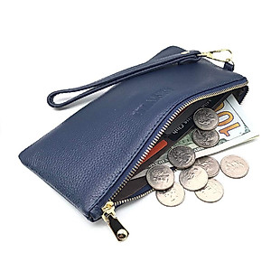 IXYVIA RFID Blocking Women's Leather Wristlet Clutch Wallet, Smartphone Wristlet Purse Signature Wallet (Dark Blue)