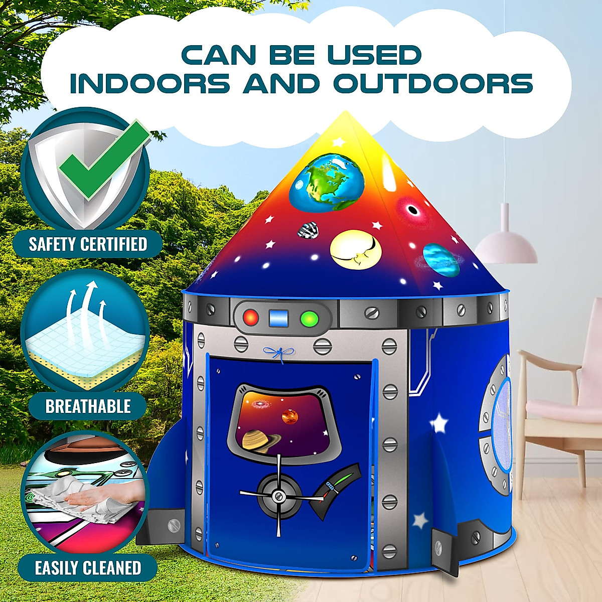 Rocket Ship Play Tent for Kids | Spaceship Toys and Forts for Boys and Girls | Imaginative Indoor and Active Outdoor Play, Games & Gifts