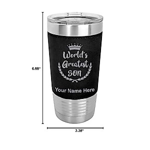 LaserGram 20oz Vacuum Insulated Tumbler Mug, World's Greatest Son, Personalized Engraving Included (Faux Leather, Black)