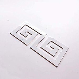 Acrylic Mirror Wall Stickers Geometric Greek Key Pattern Acrylic Plastic Mirror DIY Wall Art Decor,5pcs White (White)