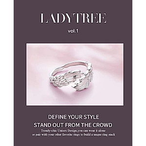 Ladytree Feather Angel Wings Adjustable Sterling Silver Open Thumb Ring for Women Loss of Mom Daughter Loved Ones Mother’s Day Rememberance Sympathy Memory Miscarriage Purity Jewelry Size 7