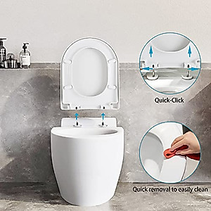 SADALAK Toilet Seat D Shape Soft Close Quick Release Easy Clean Toilet Seat Replacement with Non-Slip Bumpers for Bathroom White