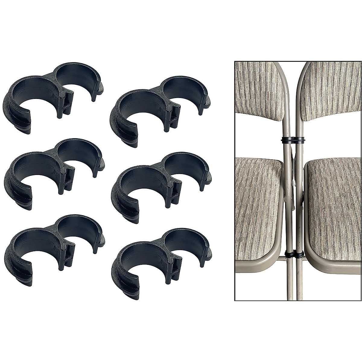 Elegent Upholstery Folding Chair Plastic Ganging Connector Clips Black Set of 6