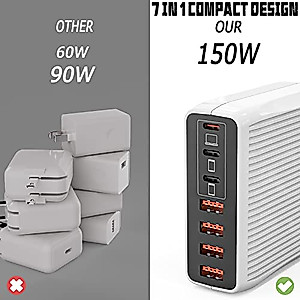 USB C Charger, 150W 7 Port USB C Charging Station 3 USB C and 4 USB A Portable USB C Wall Charger Laptop Power PD Adpter Fast Charger for with iPhone 14 Pro Max, MacBook, iPad Pro, Samsung, Google ect