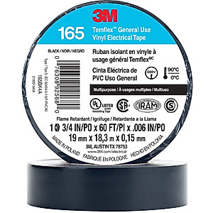 3M Temflex Multi-Purpose Vinyl Electrical Tape 165, Black, 3/4 in x 60 ft (19 mm x 18 m), 10 Roll Pack