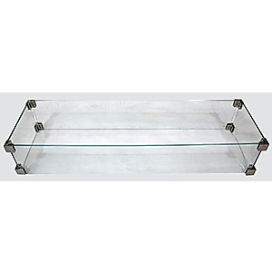 Elementi Outdoor Granville Fire Pit Table Tempered Glass Rectangle 43 x 13 x 7 inches Heavy Duty Firepit Accessory Wind Screen, Clear