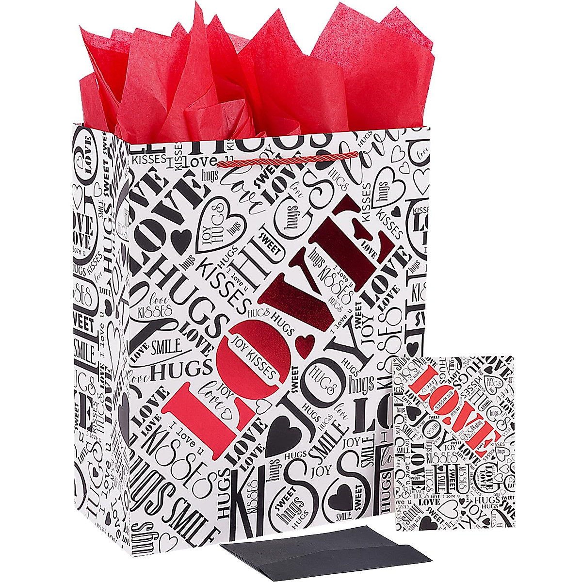 Elephant-package 12.6" Large Love Gift Bag with Card and Tissue Papers for Valentines Day/Mother's Day/Father's Day/Anniversary and more (Red Love)