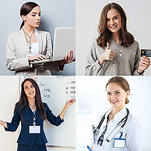 3 Pieces ID Badge Lanyard Necklace with ID Holder Clip Stainless Steel Beaded Chain Retractable Badge Reel Valentine Present (Chic Style)