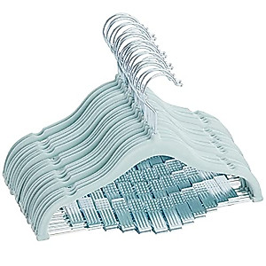 24-Pack Light Blue Velvet Hangers with Movable Clips for Baby and Kids Clothes, Slip-Resistant, Space-Saving for Pants, Leggings, Skirts, Shorts, Jackets, 360 Degree Swivel Hook (12x8 in)