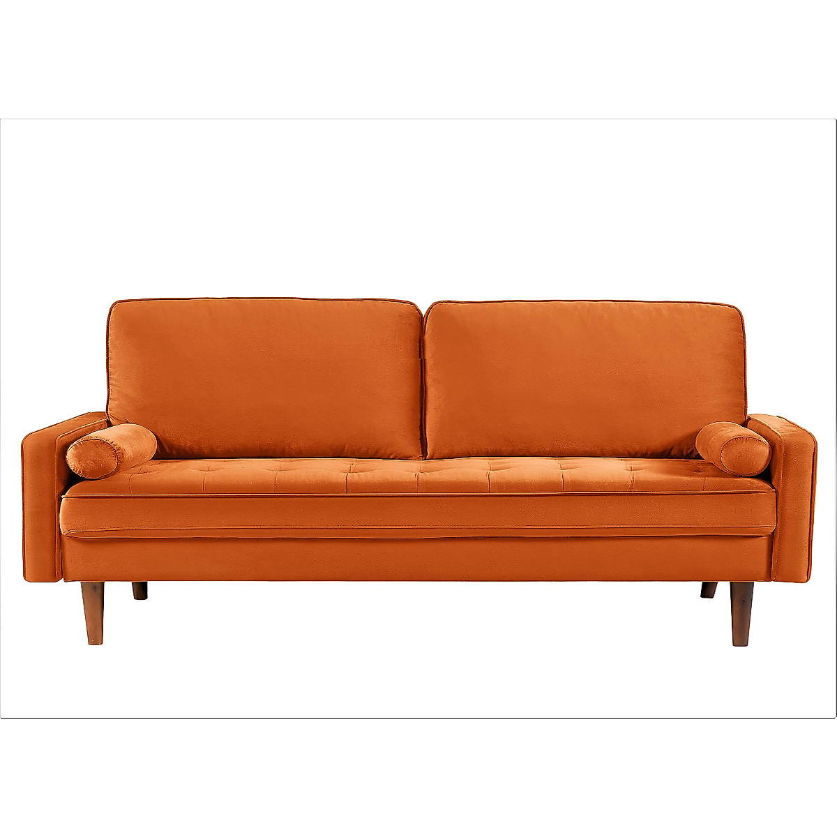 US Pride Furniture Velvet Tufted Sofa, Iconic Mid-Century Style Living Room Furniture with Contemporary Silhouette, Button Tufting and Wood Legs, Includes 2 Bolster Pillows, Couch, Orange