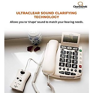 ClearSounds WIL95 UltraClear Portable Telephone Amplifier for Corded Digital and VoIP Phones with Up to 40dB Amplification, AC Powered (White)