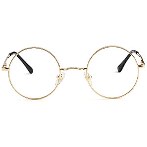 Kursan Small Round Clear Lens Glasses Non Prescription Circle Metal Frame Eyewear (Gold)