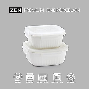 ZEN Pleats Porcelain Serve and Store Airtight Container 15&21oz Square Boxes Set of 2 (Mixed Color)