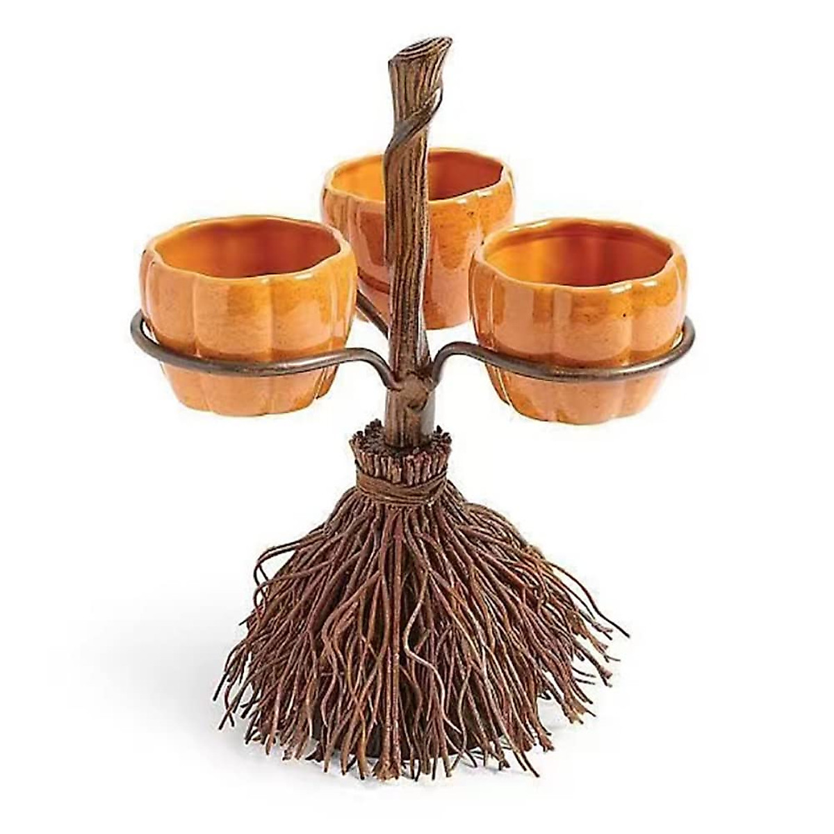 KLEOAD Halloween Resin Broom Pumpkin Cupcake Stand Halloween Broomstick Snack Bowl Stand Wooden, Halloween Decorations Pumpkin Cupcake Tray Holiday Festival Wedding Party Supplies