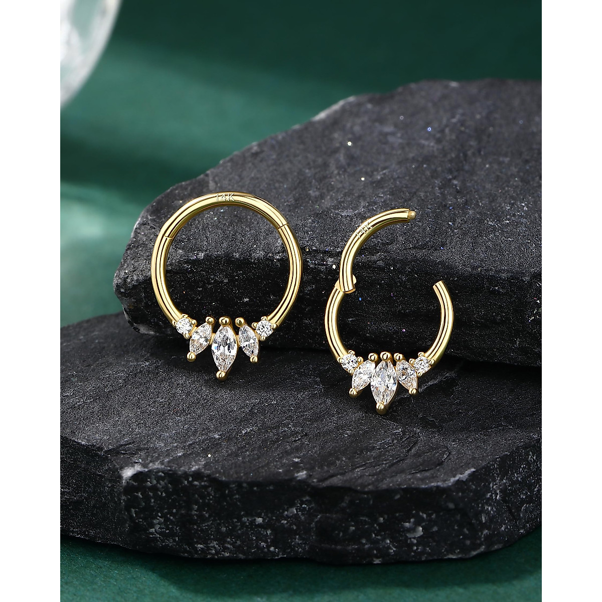 COCHARM 14K Gold Septum Rings 14K Yellow Gold Septum Piercing Jewelry 16g Septum Clicker 14kt Real Gold Daith Earrings Solid Gold Daith Piercing 8mm 14K Gold Daith Jewelry for Women Men